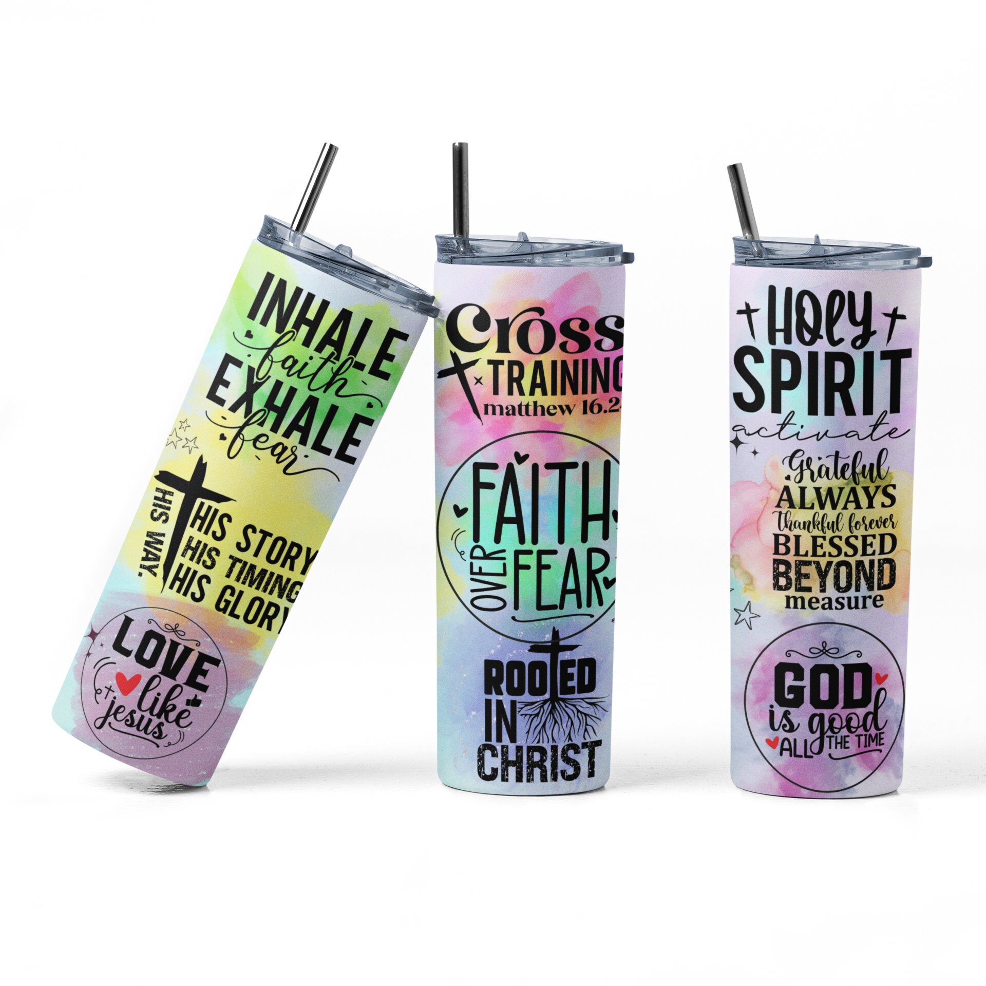 Jesus Cross Faith Tumbler With Lid (20 Oz), Inhale Exhale, Holy Spirit ...