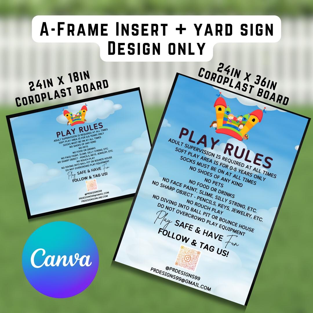 A Frame Sign, Sandwich Board, Bounce House, Modern, Cloudy Bounce Rules ...