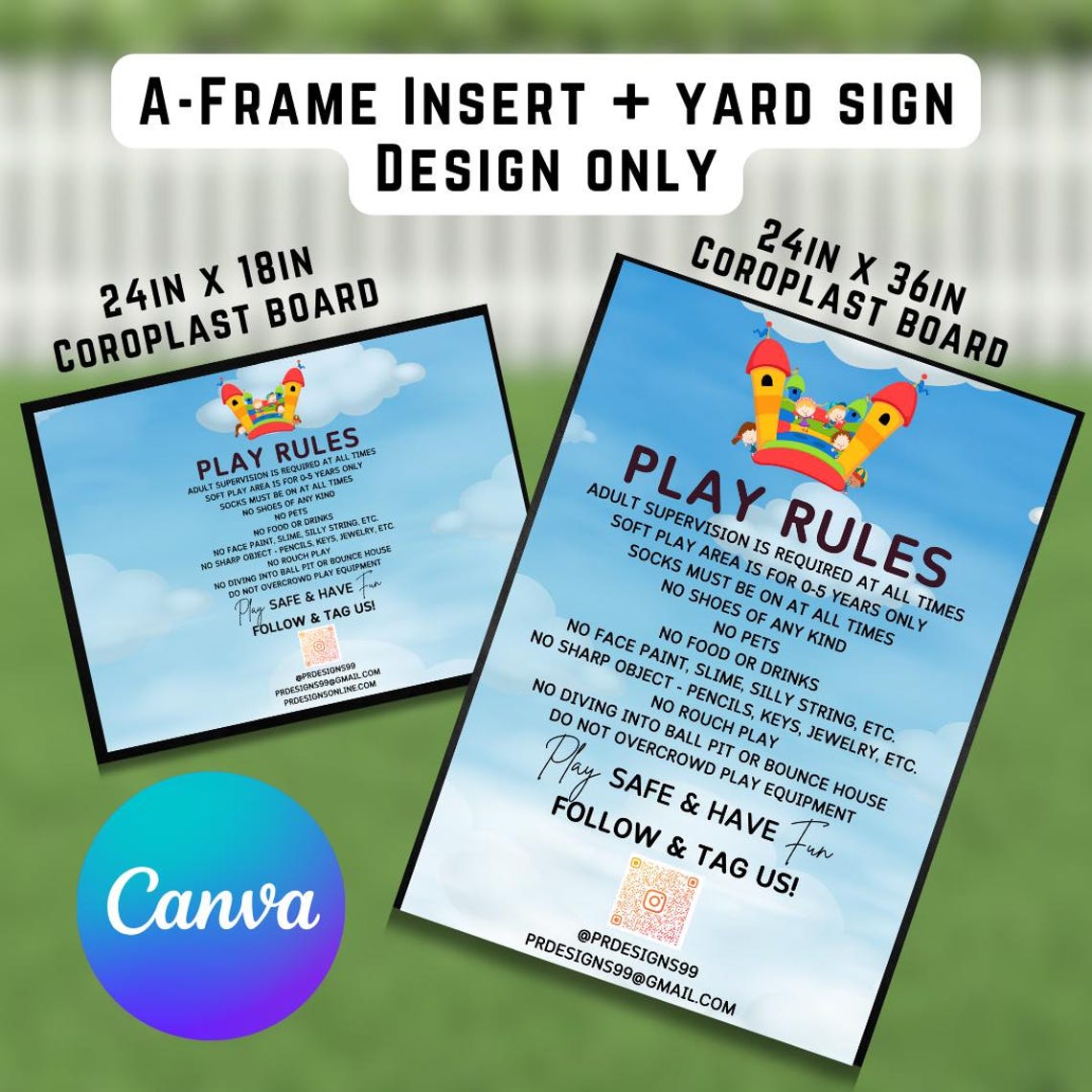 A Frame Sign, Sandwich Board, Bounce House, Modern, Cloudy Bounce Rules ...