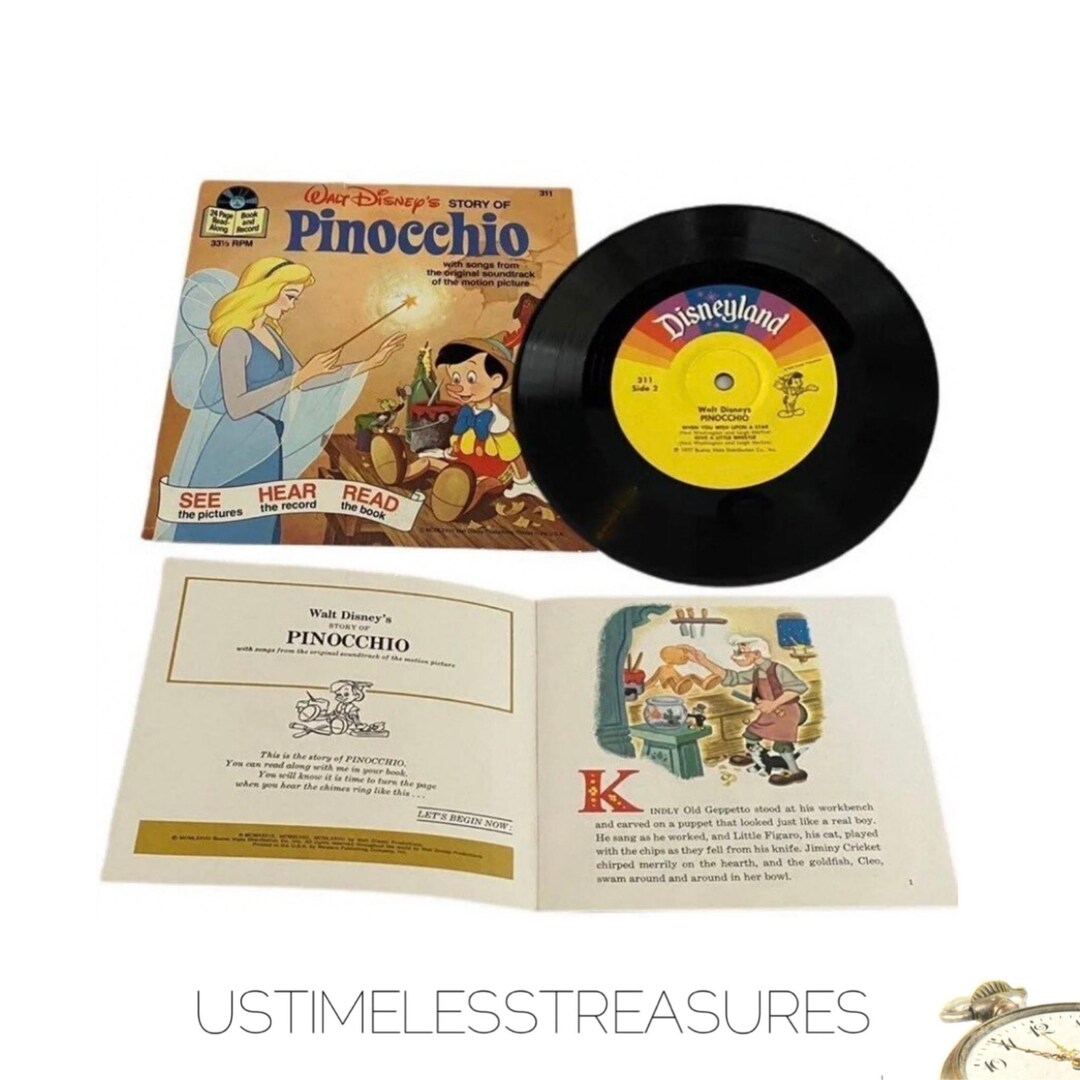 1977 Pinocchio Disney Read-along Book & Vinyl Children’s Record - Etsy