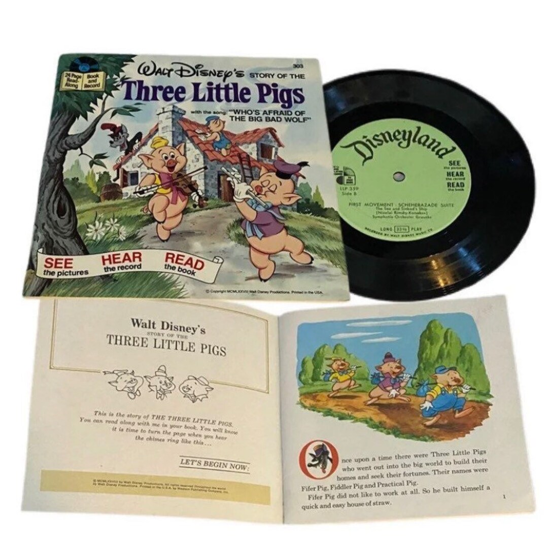 1978 Disney Three Little Pigs Read-along Book & Vinyl Childrens Vinyl ...