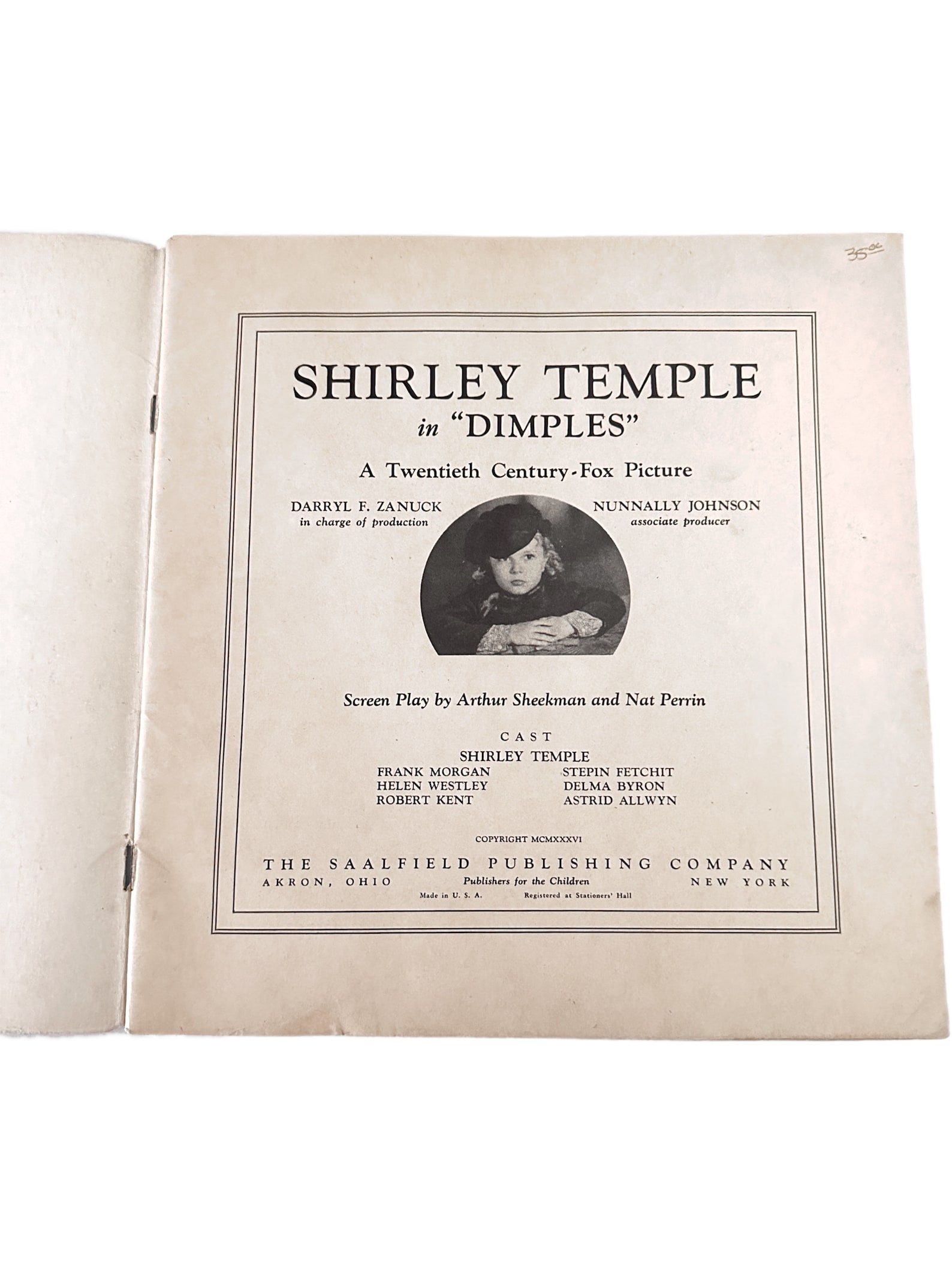 1936 Shirley Temple “dimples” Souvenir Booklet From the Film Antique ...