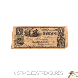 1838 RARE 5 Dollar Antique Currency Note From Dixons Ferry, Illinois ...
