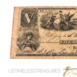 1838 RARE 5 Dollar Antique Currency Note From Dixons Ferry, Illinois ...