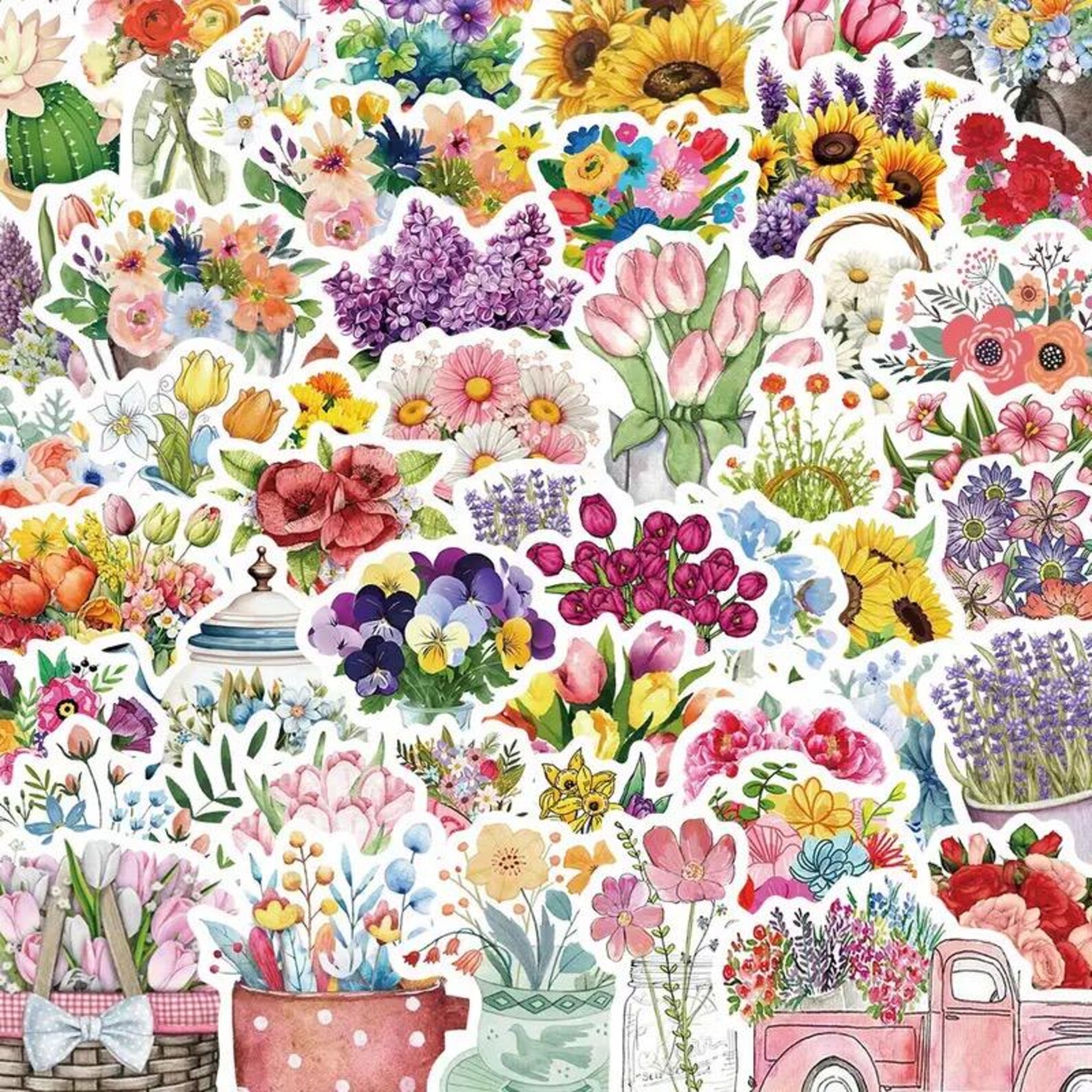 25/50 Floral Flower Stickers Vintage Junk Journal Planner DIY Craft ...