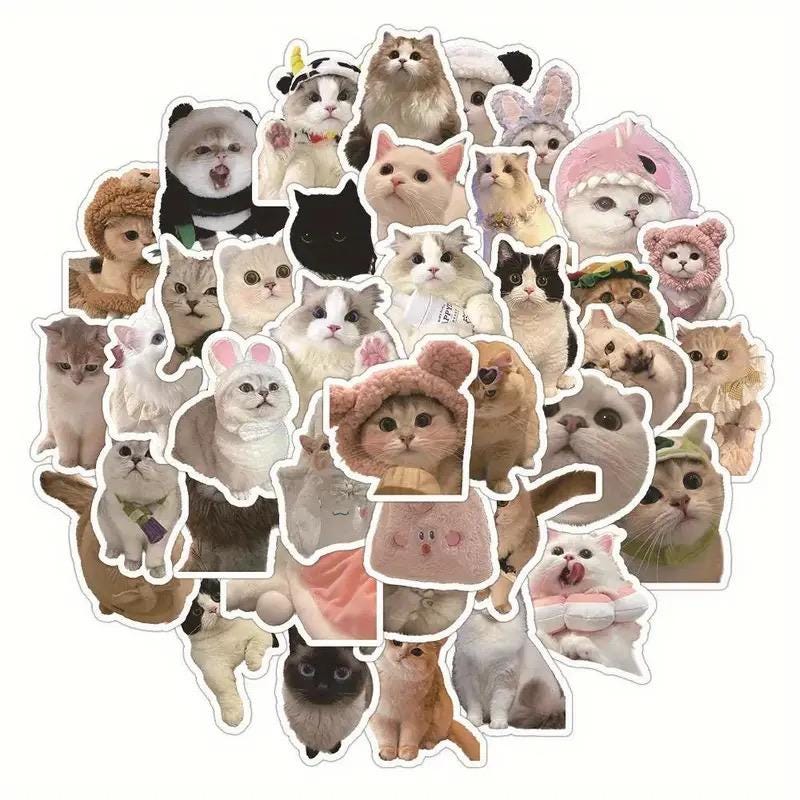 25/50 Cute Cat Stickers Vintage Junk Journal Planner DIY Craft Snail ...