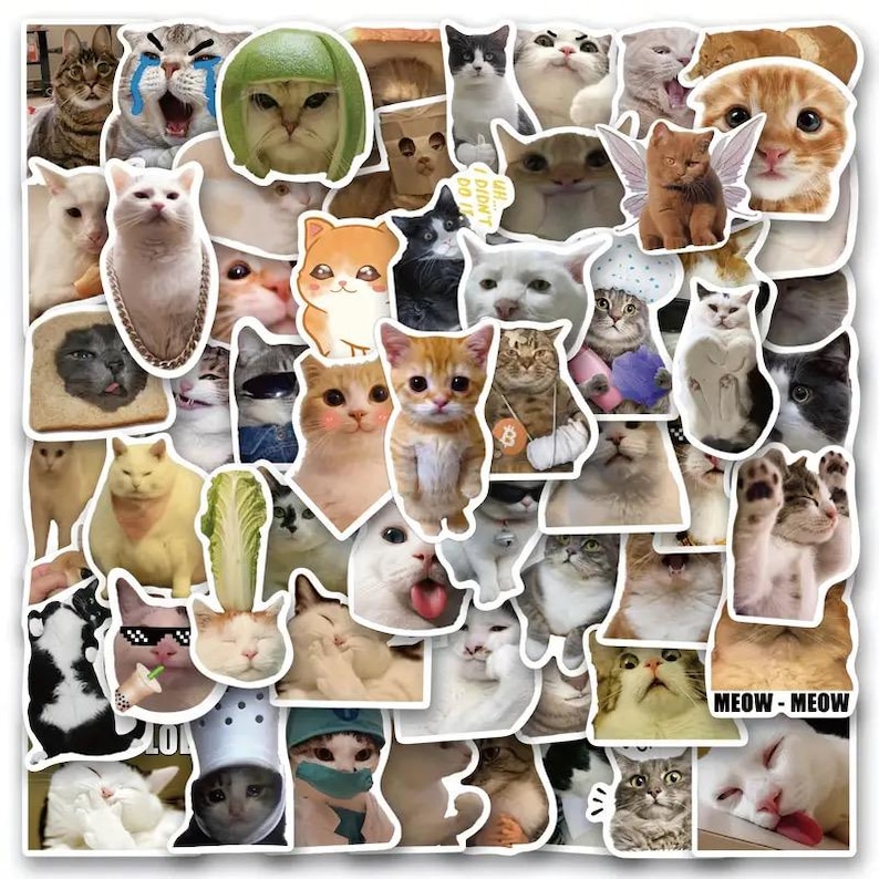 25/50 Cute Cat Stickers Vintage Junk Journal Planner DIY Craft Snail ...