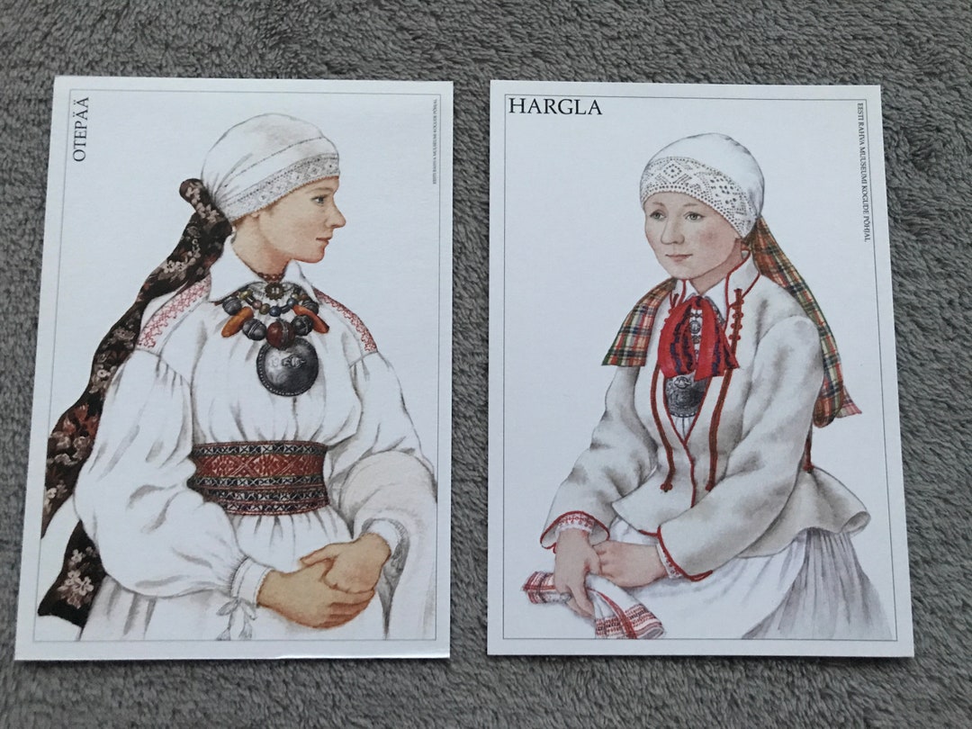 Estonian Folk Costumes. Set of 2 Unused Estonian Art Postcards. OTEPAA ...