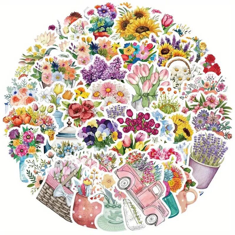 25/50 Floral Flower Stickers Vintage Junk Journal Planner DIY Craft ...