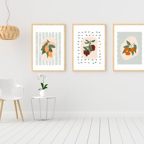 Printable Wall Art Boho Kitchen Decor Set of 3 Mid Century - Etsy