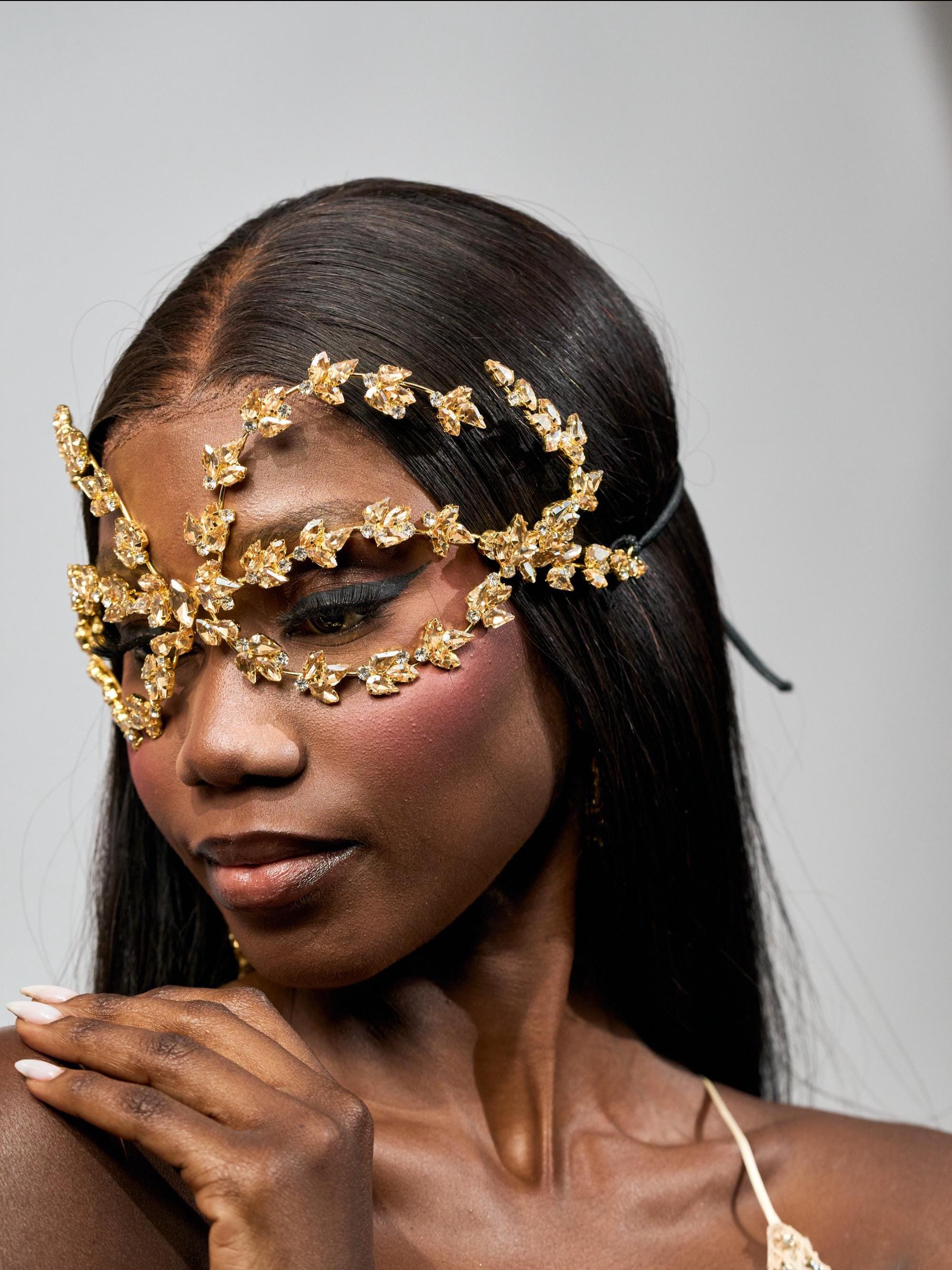 Gold Masquerade Mask With Matching Earrings, Gala Prom Ball - Etsy