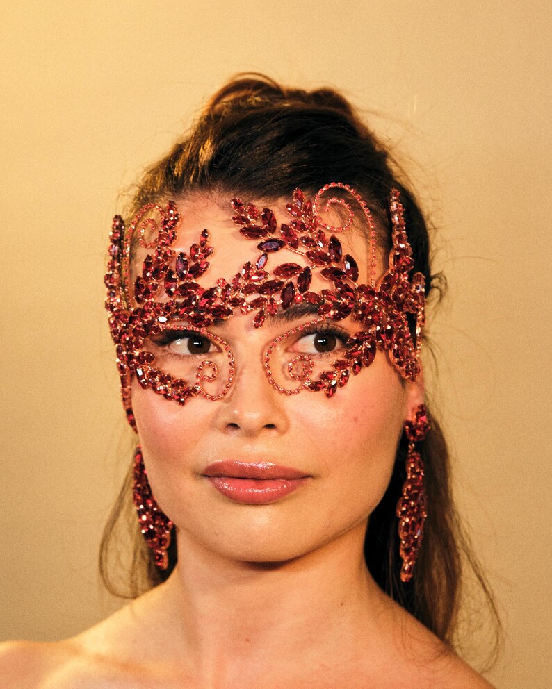 Red Rhinstone Masquerade Mask, Red Masquerade Mask, Red Mask, Red Fancy ...