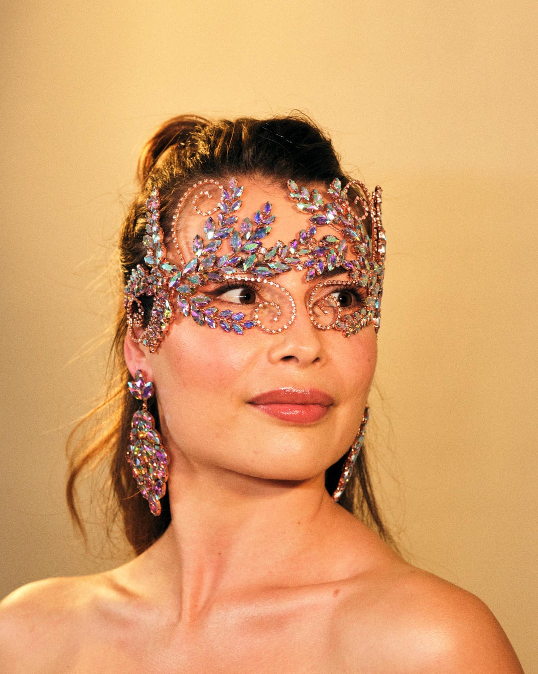 Rose Gold (AB Stone) Masquerade Mask With Matching Earrings for Balls ...