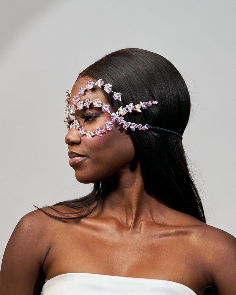 Rainbow Crystal Masquerade Mask With Matching Earrings for Festivals ...
