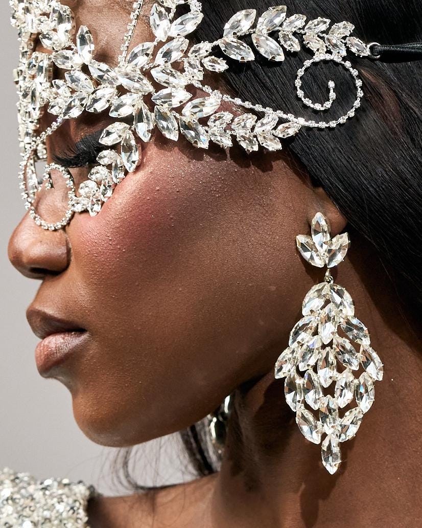 Silver Rhinestone Masquerade Mask With Matching Earrings for Festivals ...
