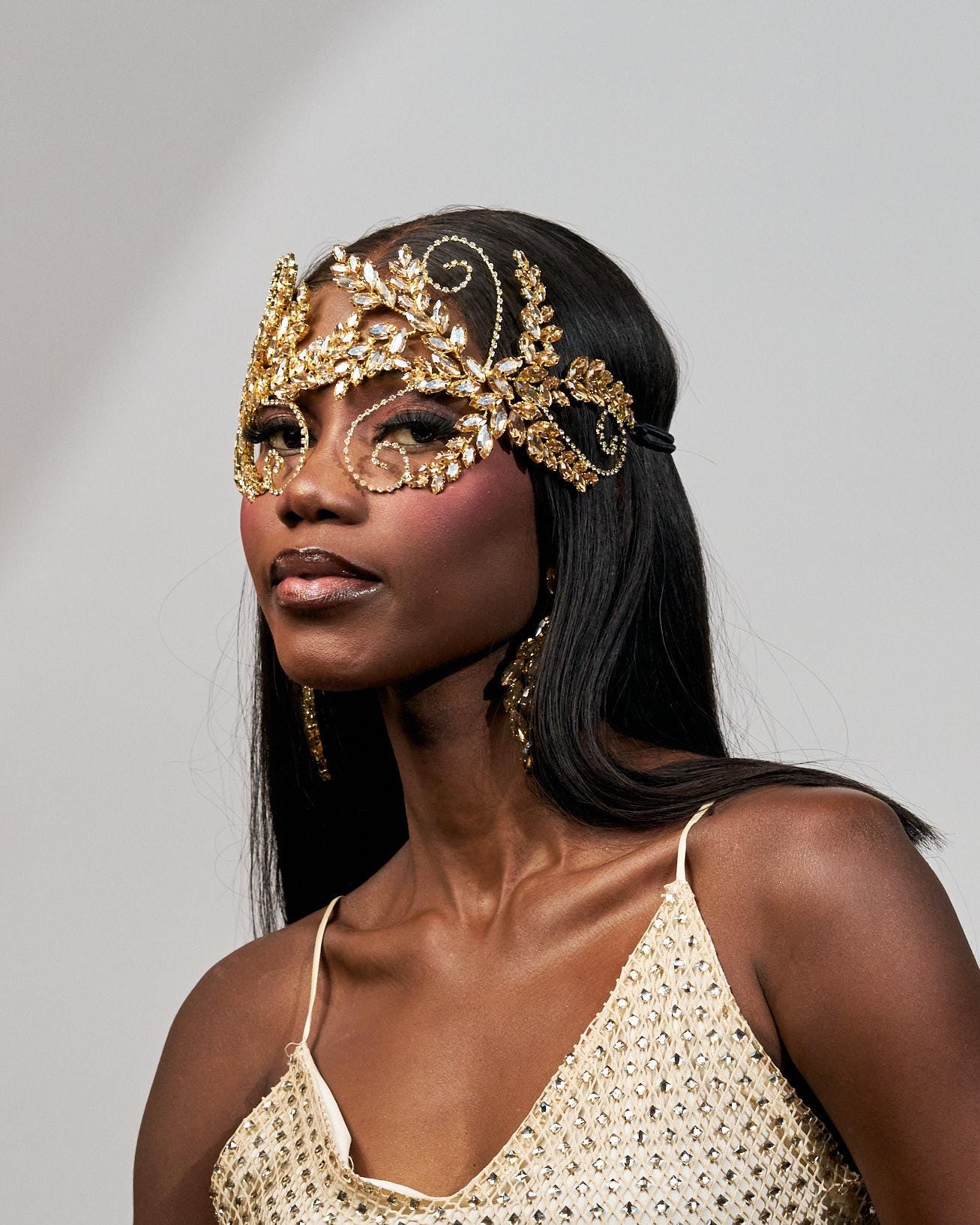 Rose Gold (AB Stone) Crystal Masquerade Mask With Matching Earrings for ...