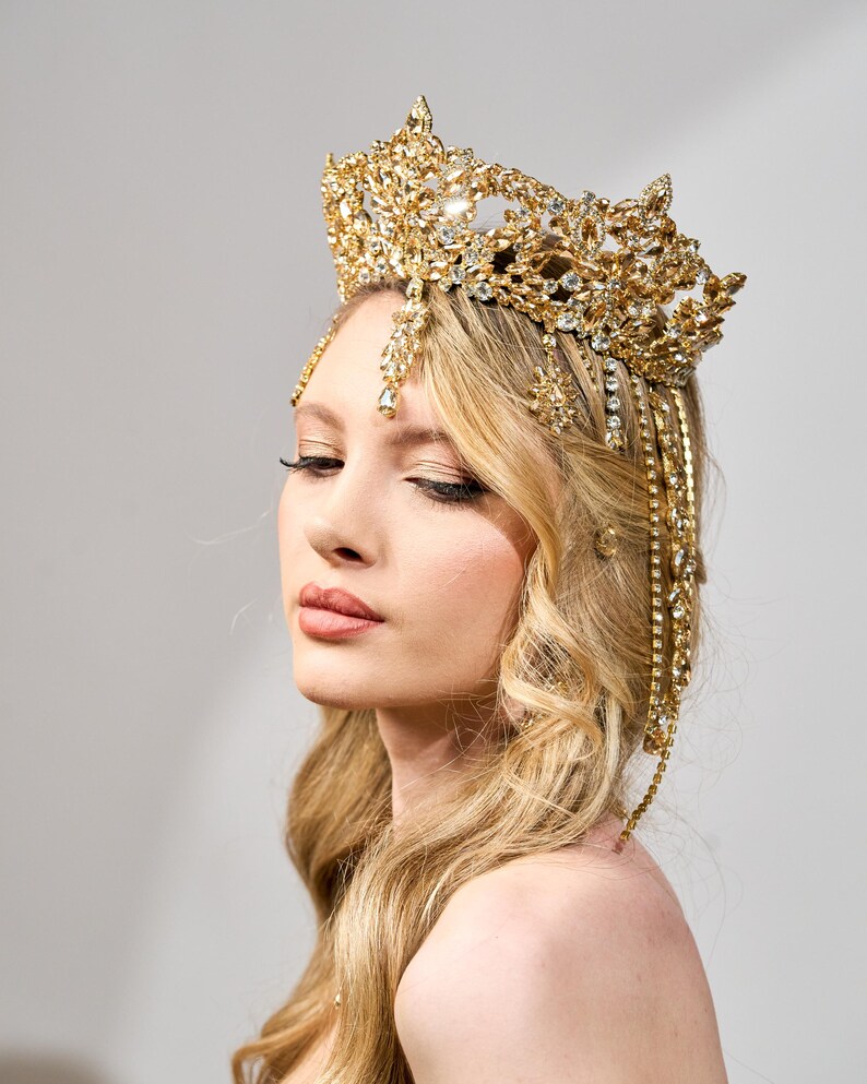 Elf Queen Tiara, Gold Crystal Wedding Crown – Gold Bridal Crown ...