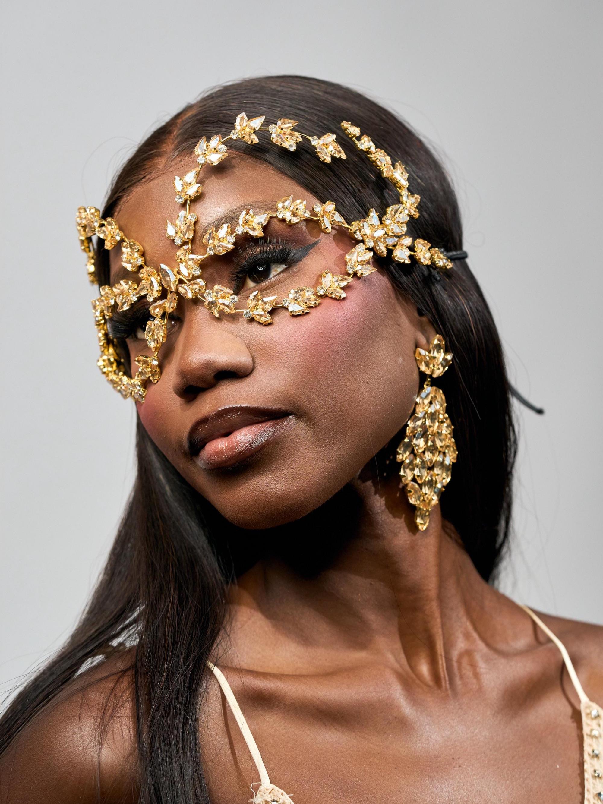 Gold Masquerade Mask With Matching Earrings, Gala Prom Ball - Etsy