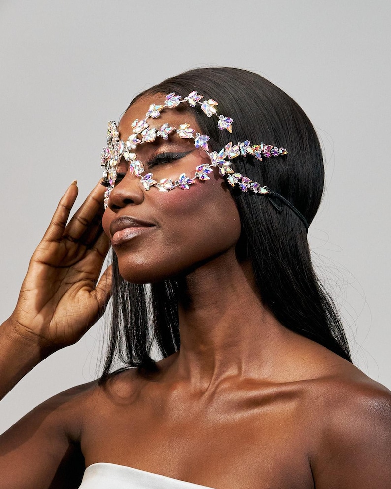 Rainbow Crystal Masquerade Mask With Matching Earrings for Festivals ...