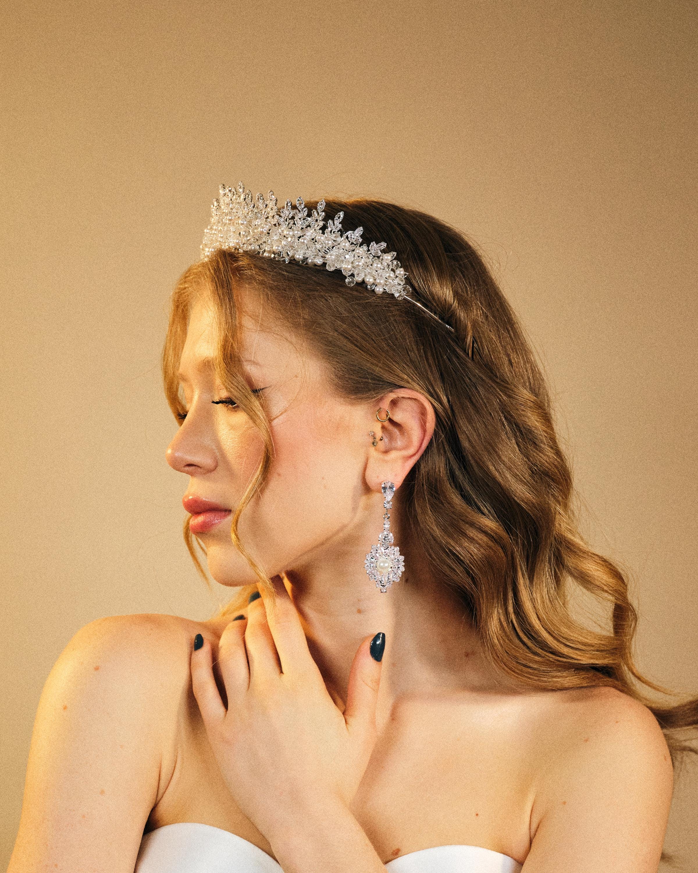 Bridal Tiara With Pearls and Zircon Leaves, Pears Wedding Crown ...