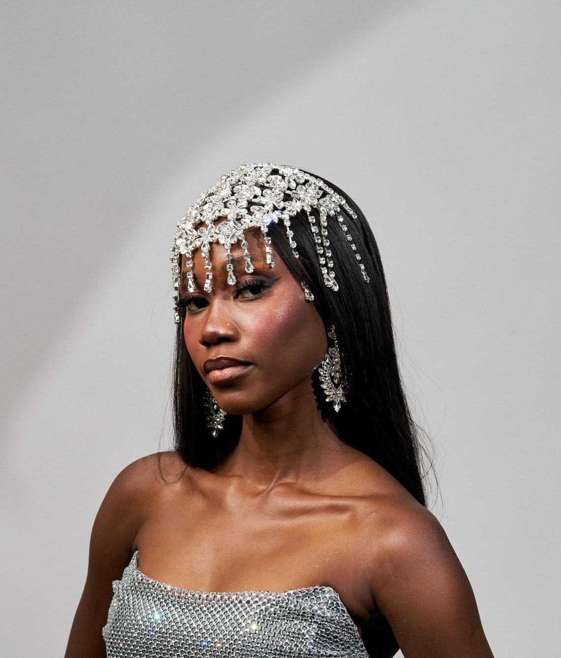 Red Crystal Wedding Veil Jewelry, Luxury Bridal Chain Veil Headband - Etsy