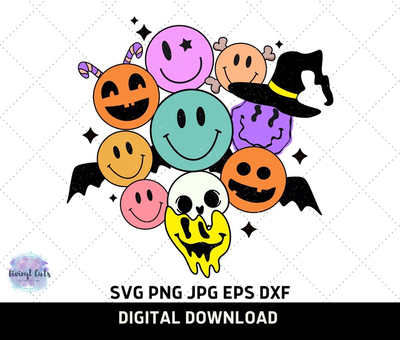 Halloween Smiley Face Svg Png Retro Halloween Smiley Face - Etsy