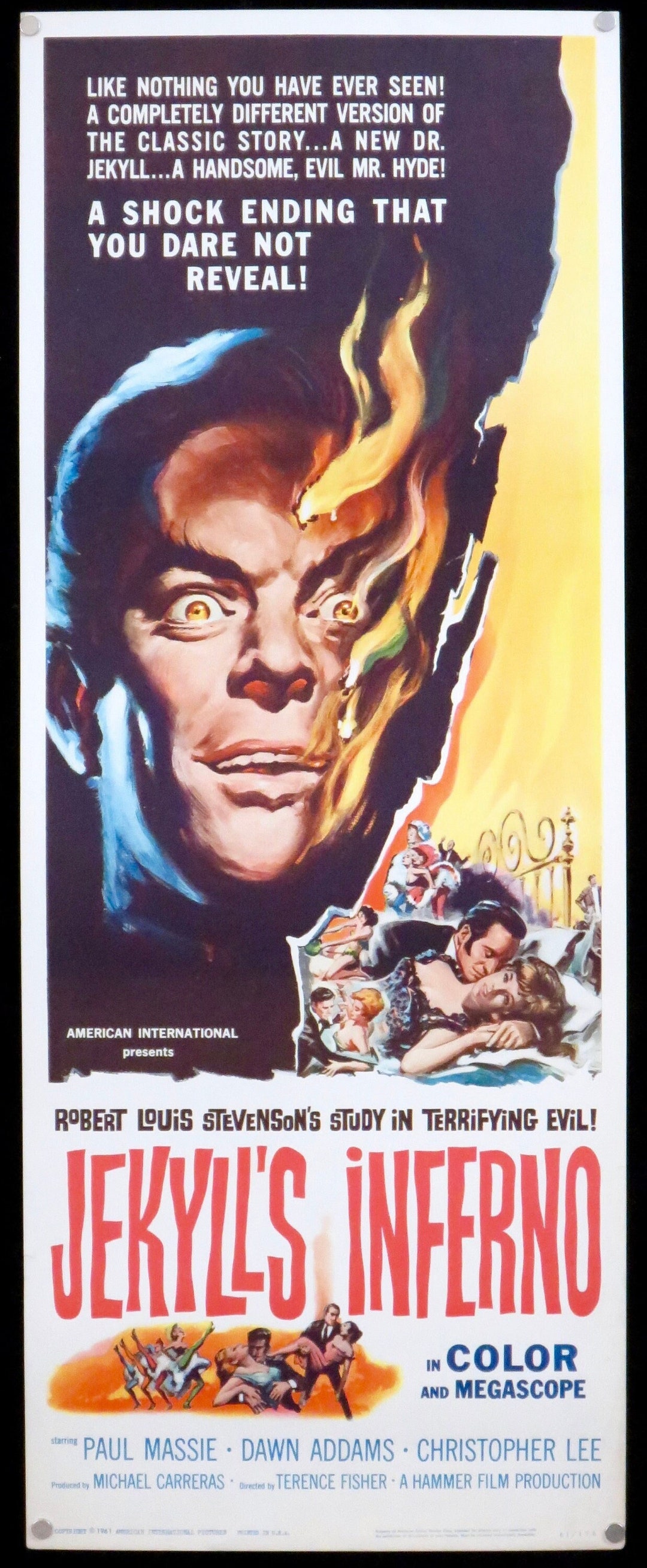 Jekylls Inferno Orig. 1961 U.S. Insert MP Rolled 14x36 in VG to Fine Cond. Reynold Brown Art AIP ...