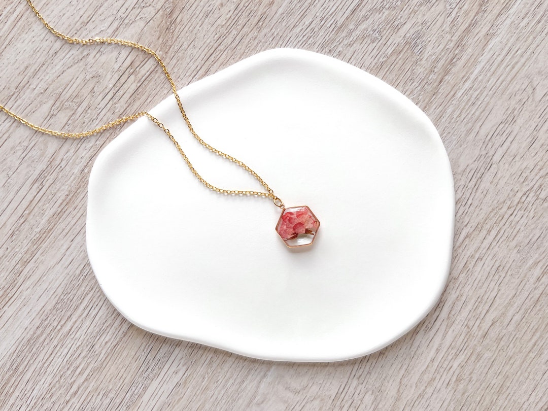 Rose Birth Flower Necklace Hexagon Pressed Flower Dainty 18k Gold ...