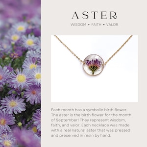 Pressed Aster Flower Necklace, 18k Gold Resin Jewelry, September Birth ...