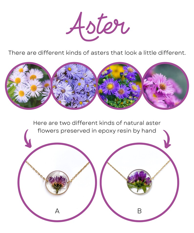 Aster Necklace September Birth Flower Necklace Long Lasting - Etsy
