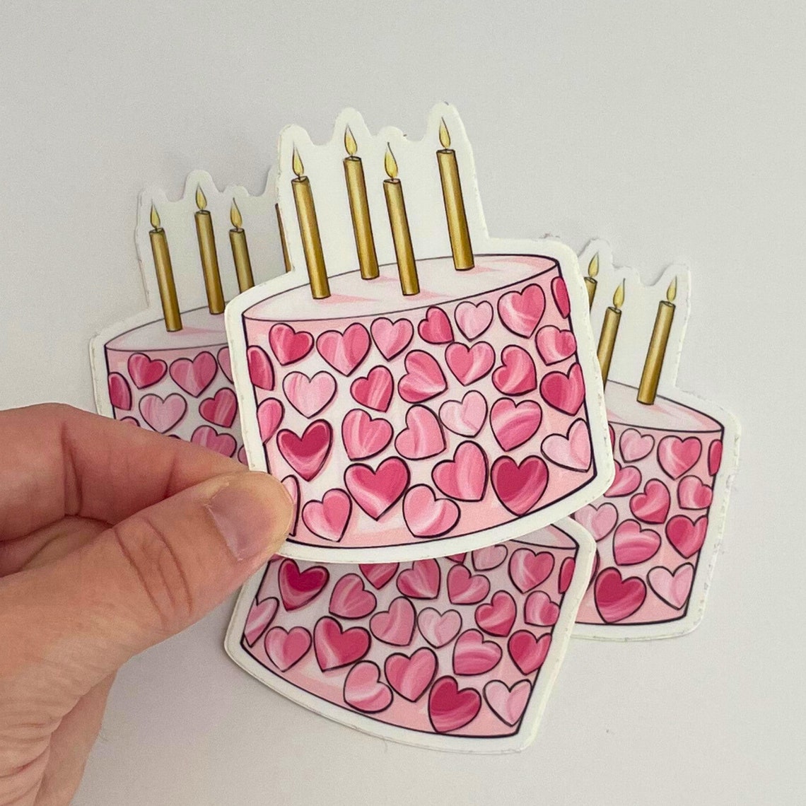 Heart Cake Sticker: Pink Birthday Dessert, Valentine's Day Vinyl - Etsy