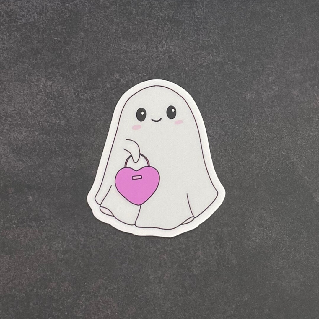 Cute Ghost Sticker, Ghost Holding Heart Purse, Adorable Ghost Sticker ...