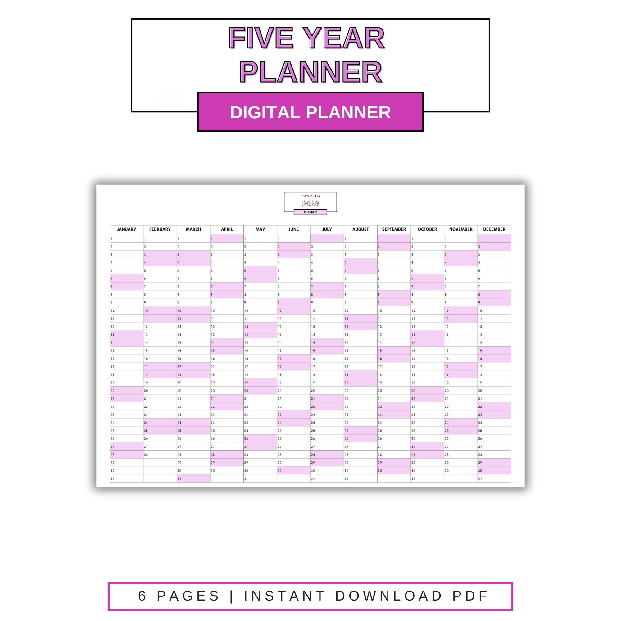 Five Year Digital Planner: Goal Tracker (printable PDF) - Etsy