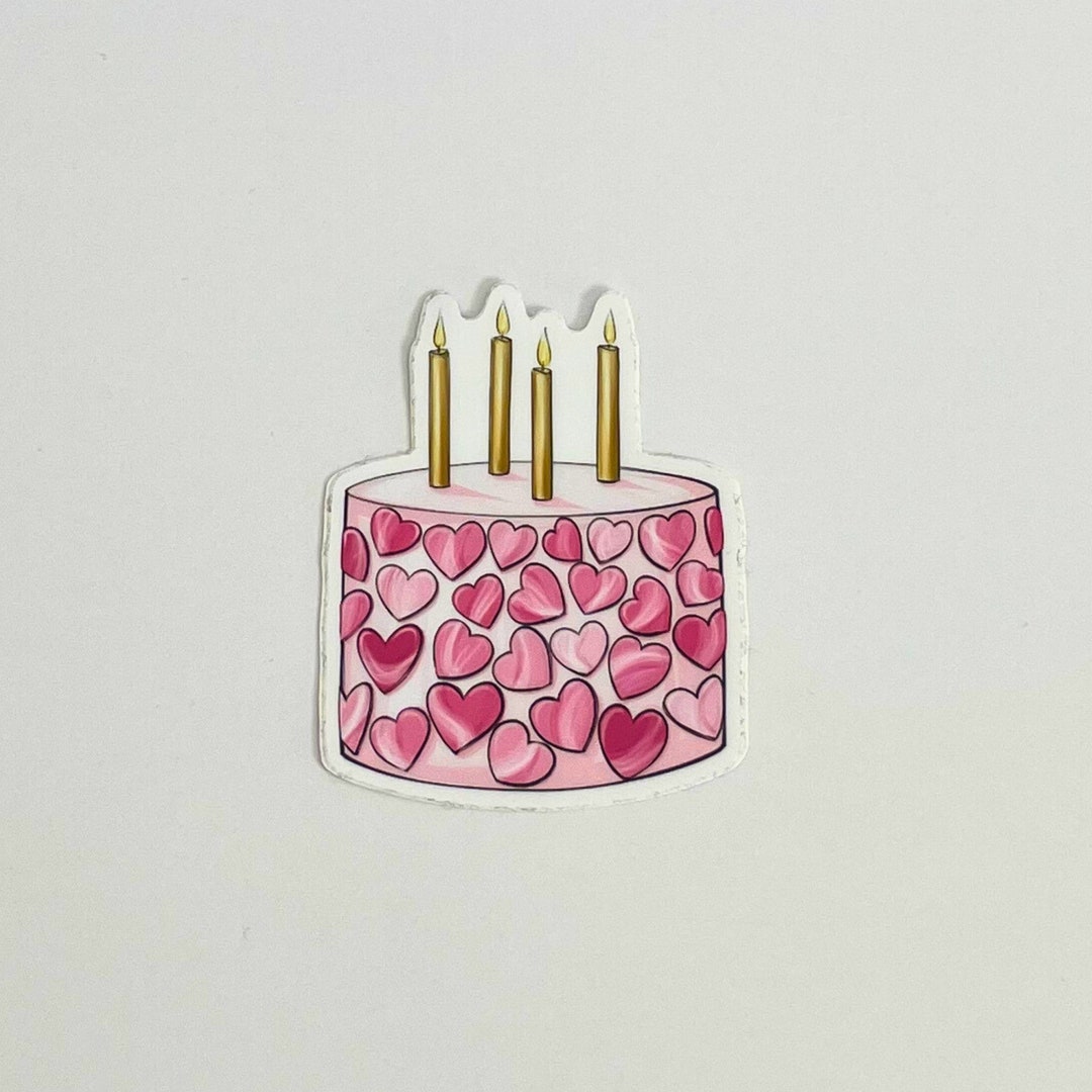 Heart Cake Sticker: Pink Birthday Dessert, Valentine's Day Vinyl - Etsy
