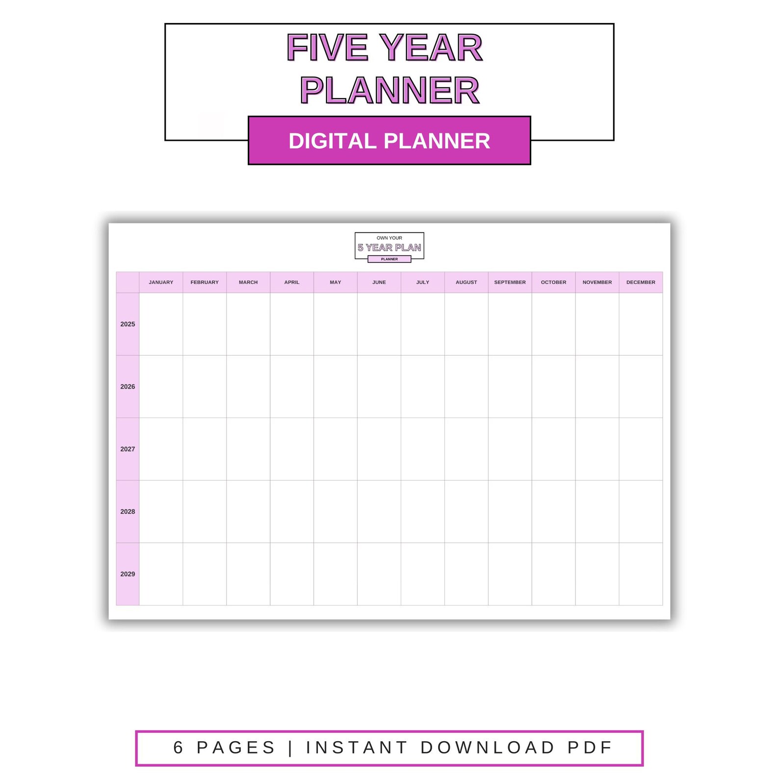 Five Year Digital Planner: Goal Tracker (printable PDF) - Etsy