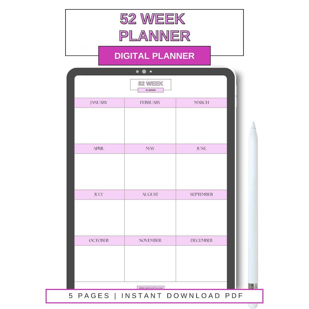 52 Week Planner, 52 Week Calendar, Digital Download, 52 Week Planner ...