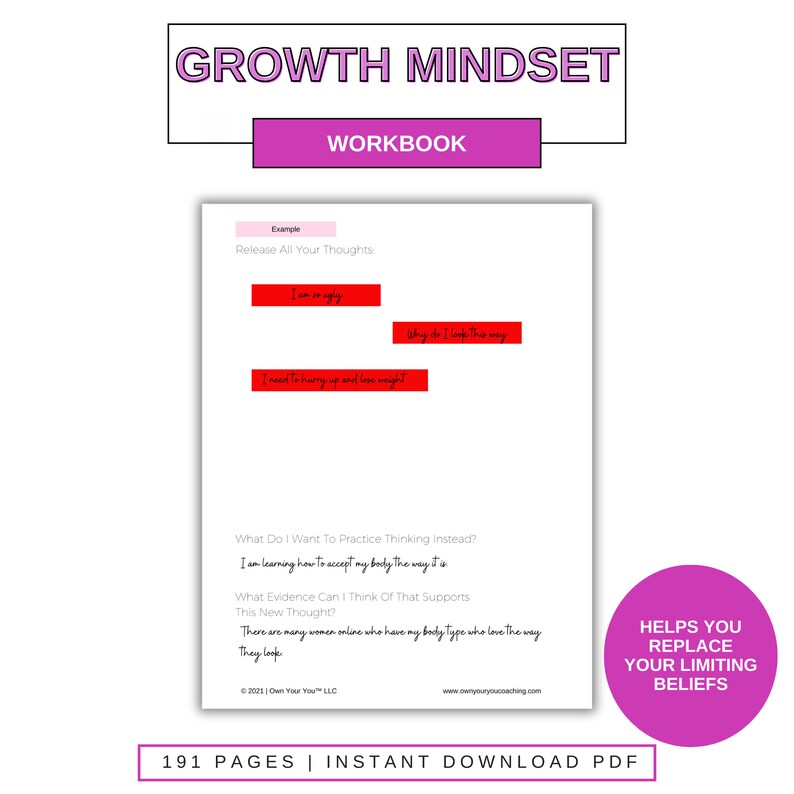 Mindset Workbook, Growth Mindset, Mindset Journal, Mindset Guide, Self ...