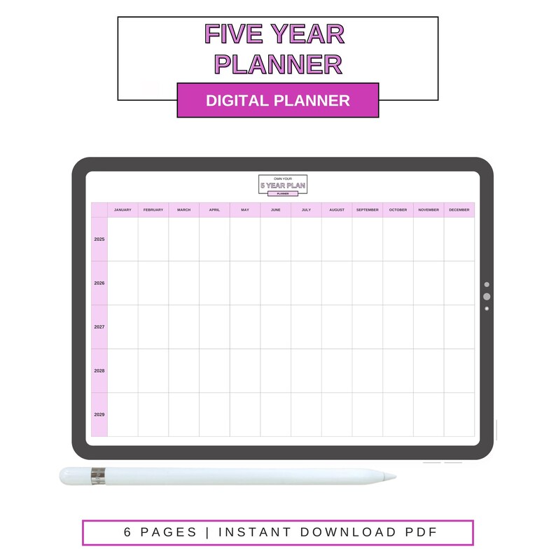 Five Year Digital Planner: Goal Tracker (printable PDF) - Etsy