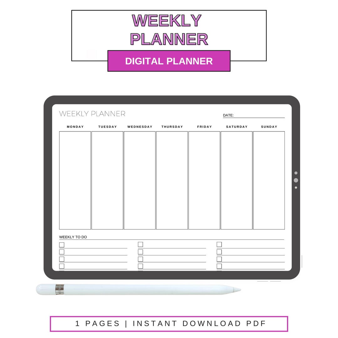 Digital Weekly Planner: Printable To-do List (PDF) - Etsy