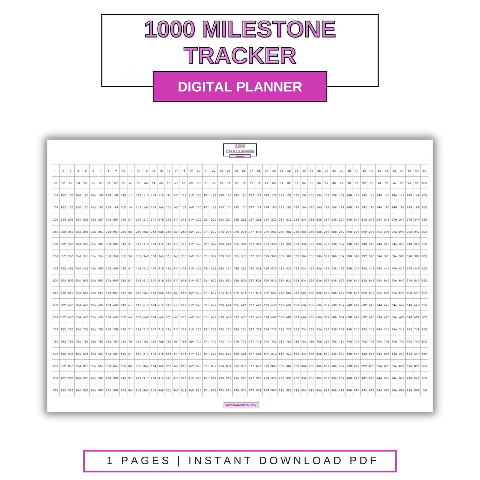 1000 Milestone Tracker, Milestone Tracker, 1000 Digital, Digital ...