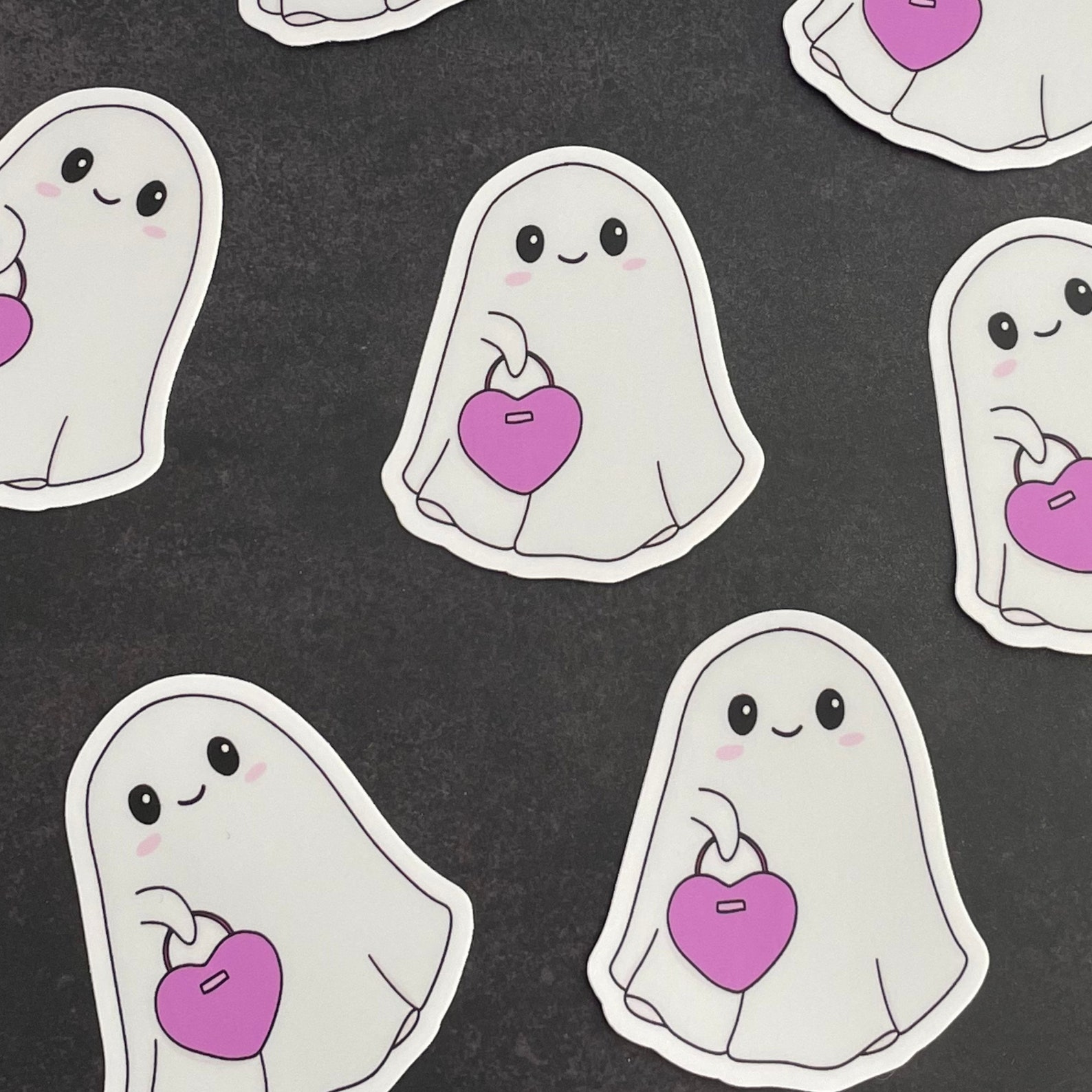 Cute Ghost Sticker, Ghost Holding Heart Purse, Adorable Ghost Sticker ...