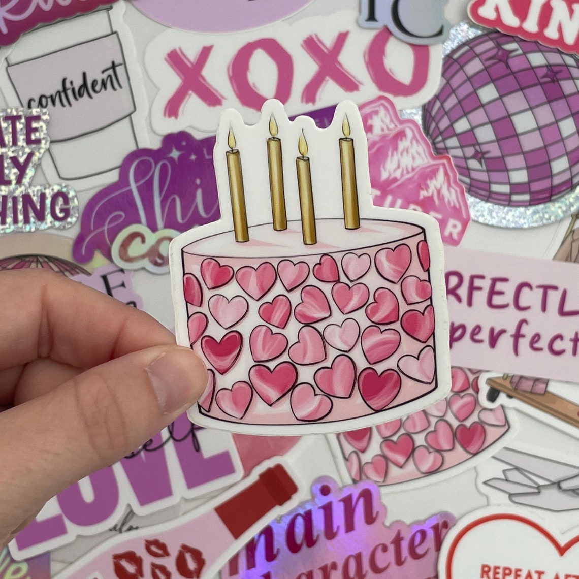 Heart Cake Sticker: Pink Birthday Dessert, Valentine's Day Vinyl - Etsy