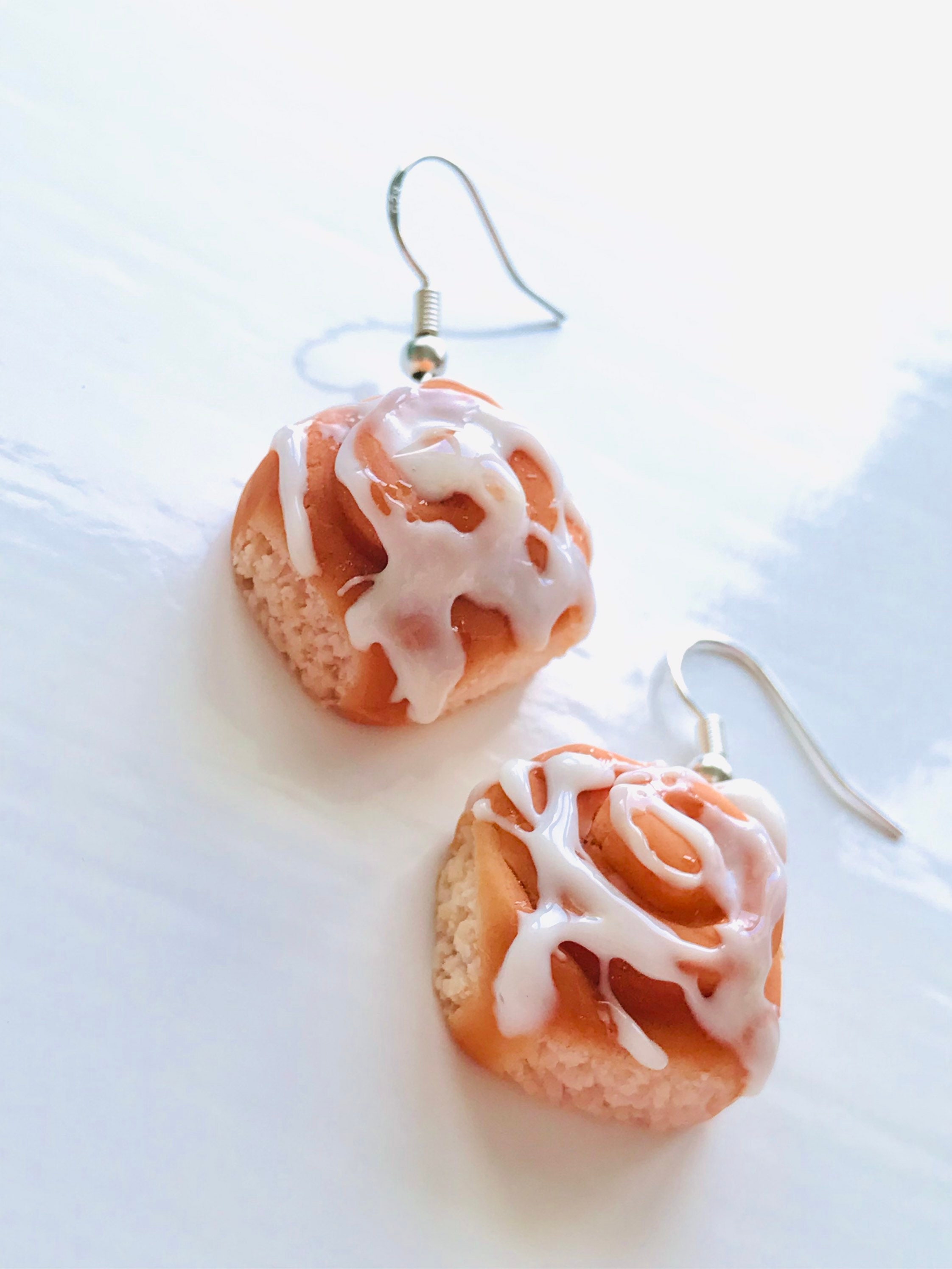 Cinnamon Roll Earrings With Icing, Handmade, Polymer Clay, Miniature ...