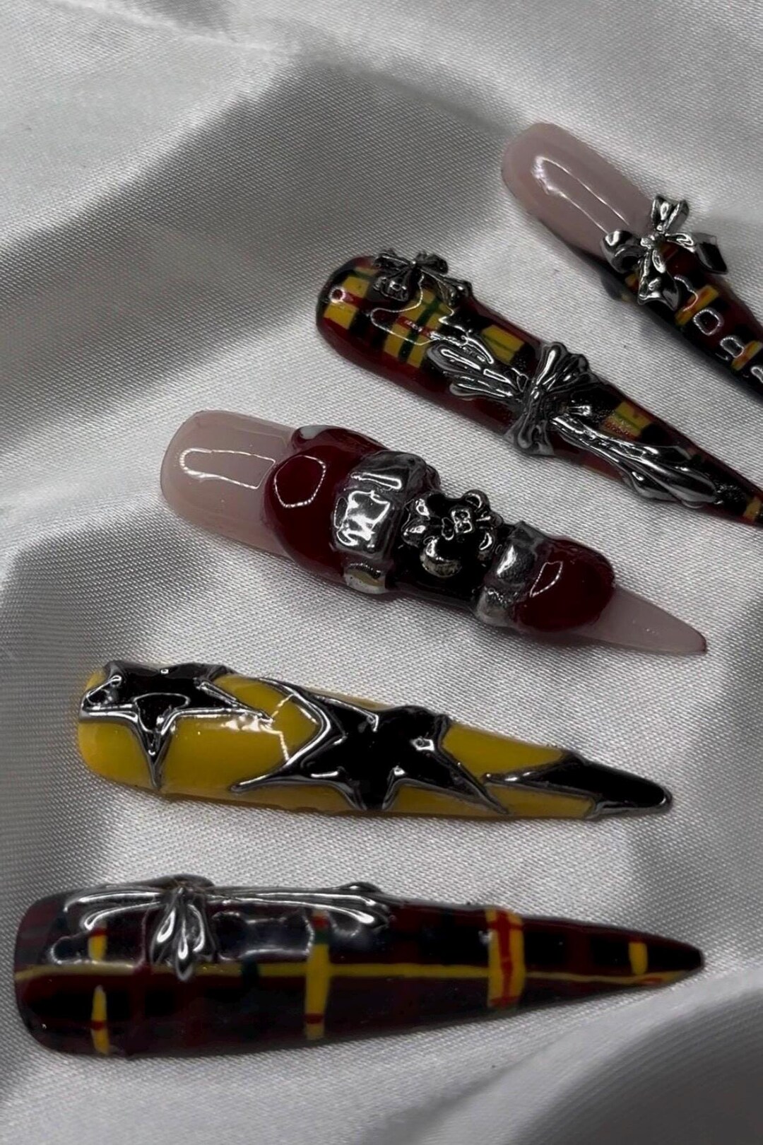 Yellow Black Striped/ Squared Y2k Nails Chromeheart Cross - Etsy