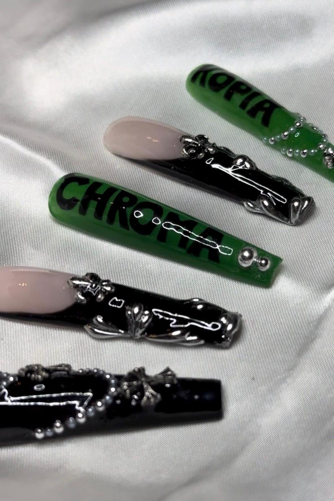 Chromakopia Nails / Tyler the Creator / Nails Green Black Silver - Etsy