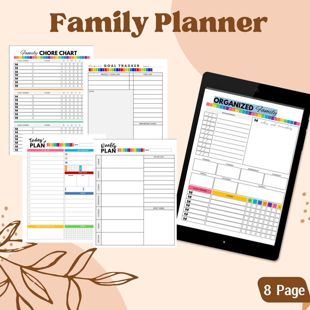 Family Peace Planner 8 Page - Family Day Plan - Weekly Plan - Goal ...