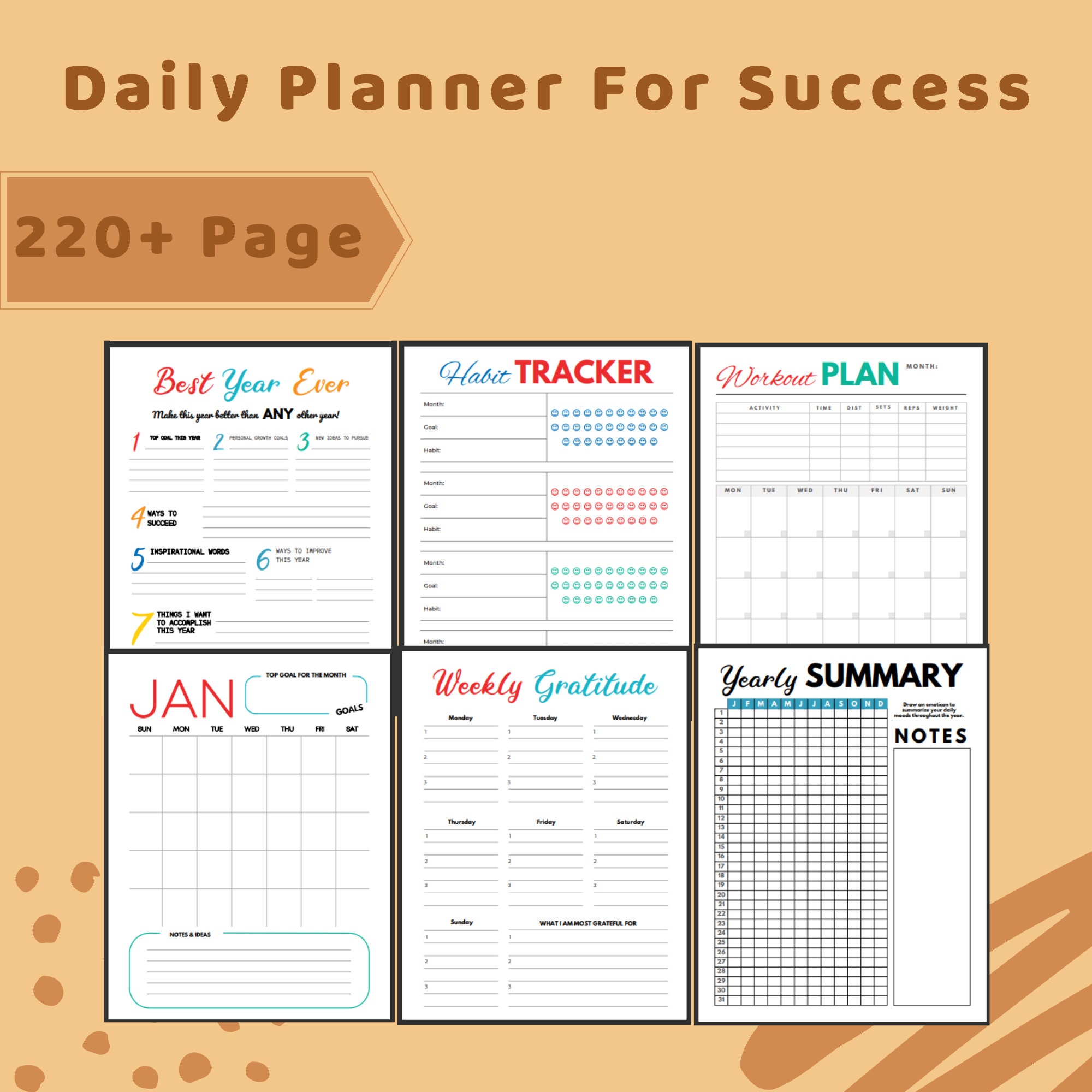 Printable Daily Goal Planner Bundle - Printable Weekly Workout Habit ...