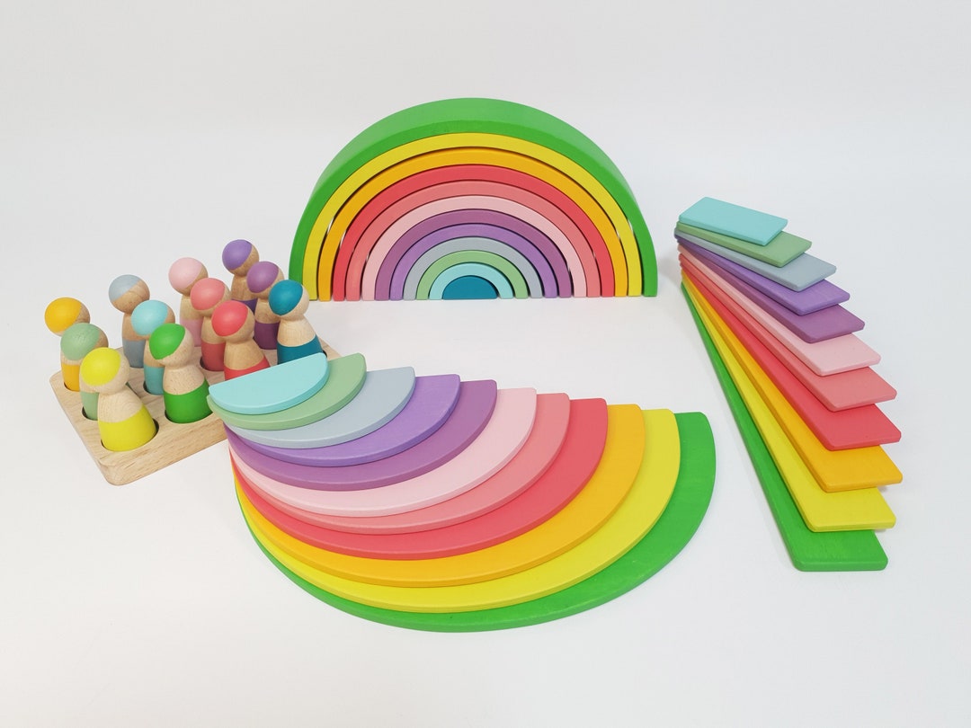 Wooden Rainbow Stacking Toy Set 47 Piecespastel Rainbow - Etsy