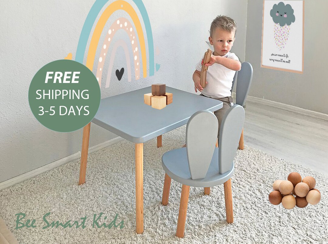 Handmade Wooden Table Set for Kids Sturdy Wooden Chair Playing Desk Set ...