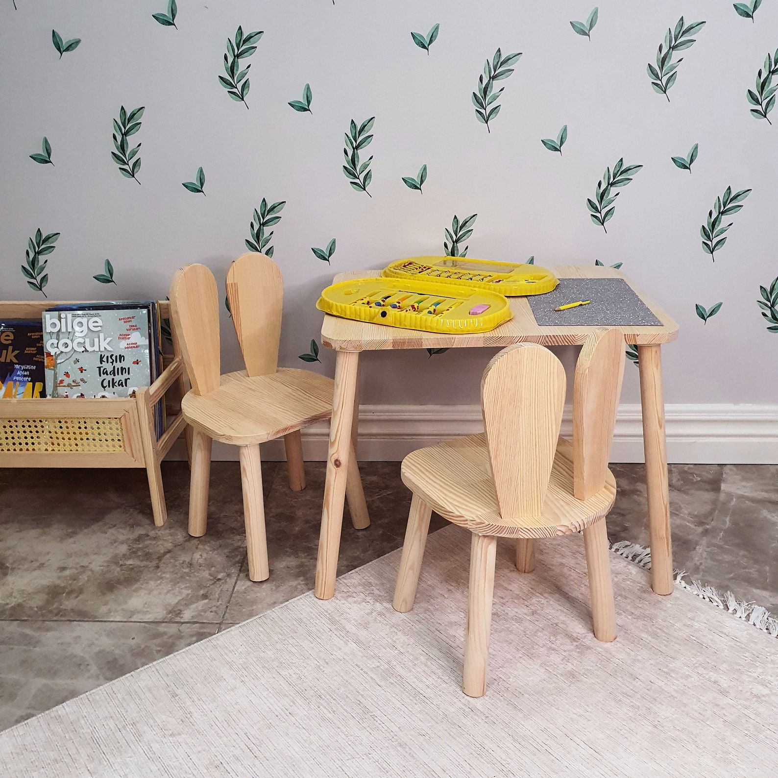 Rabbit Chair Wooden Kids Table and Chair Set Wooden Table - Etsy UK